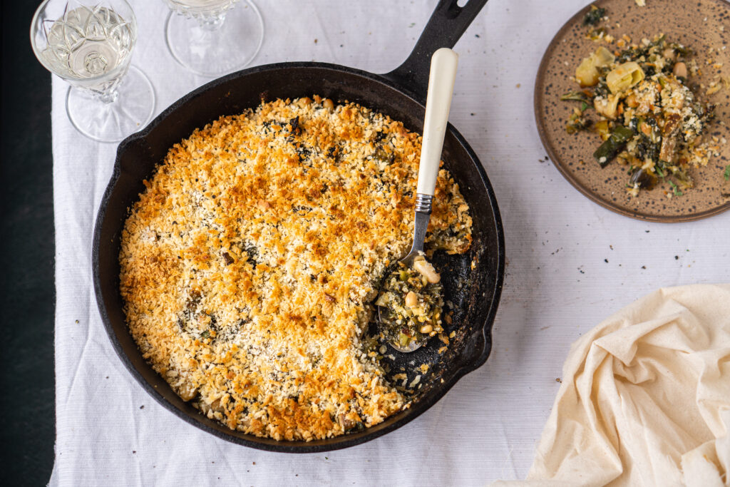 Boerenkool ovenschotel met prei en cannellinibonen